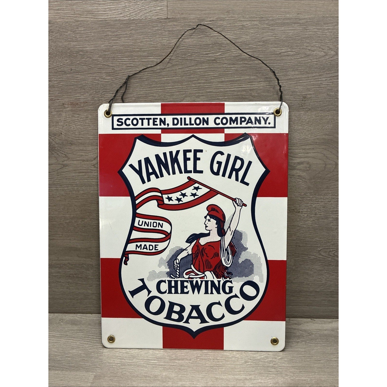 Yankee Girl Chewing Tobacco Porcelain Enamel Sign Scotten Dillon Co Un ...
